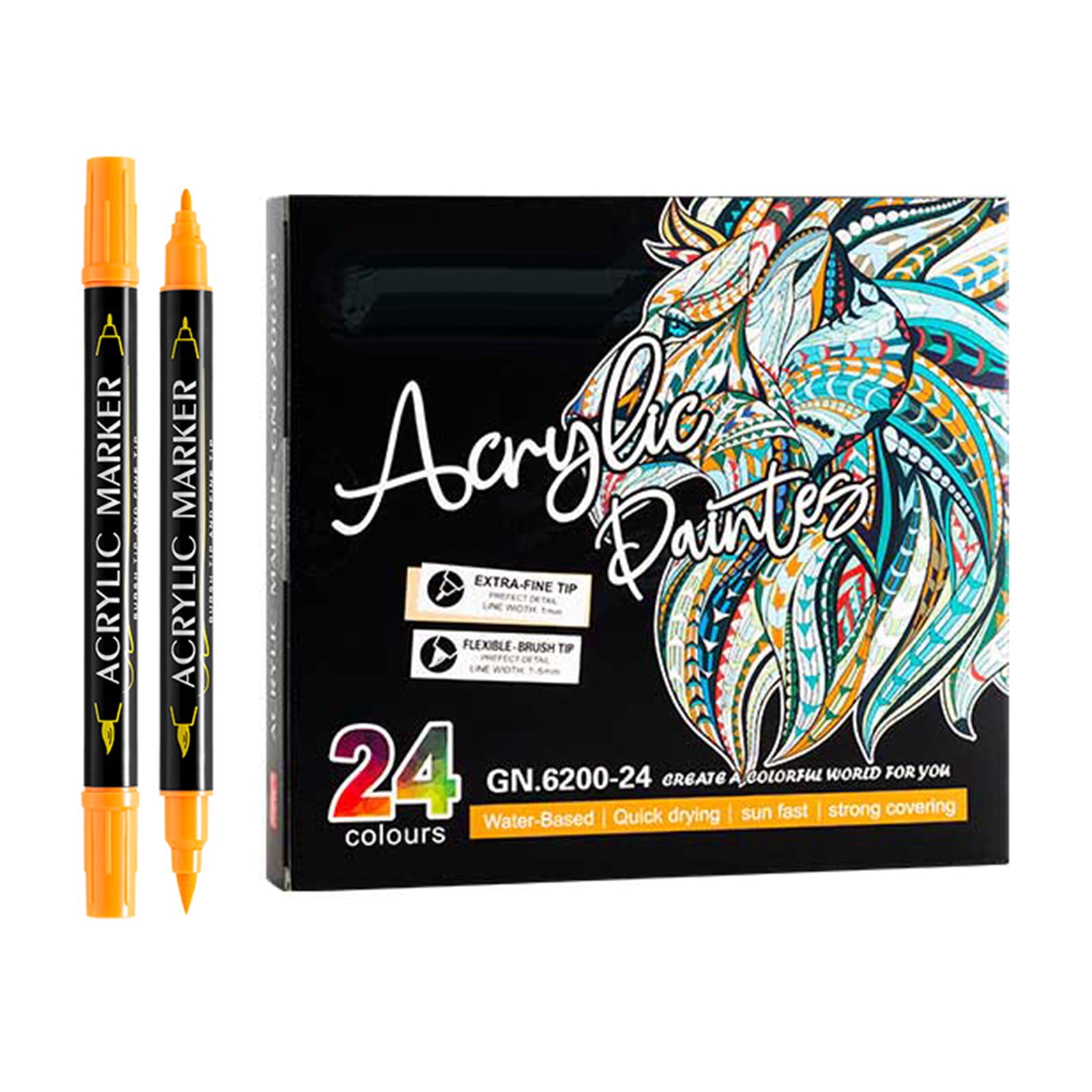 12/24/36 Color Acrylic Paint Pens Double-ended for Extra Fine Tip Markers for Rock Painting Wood ...