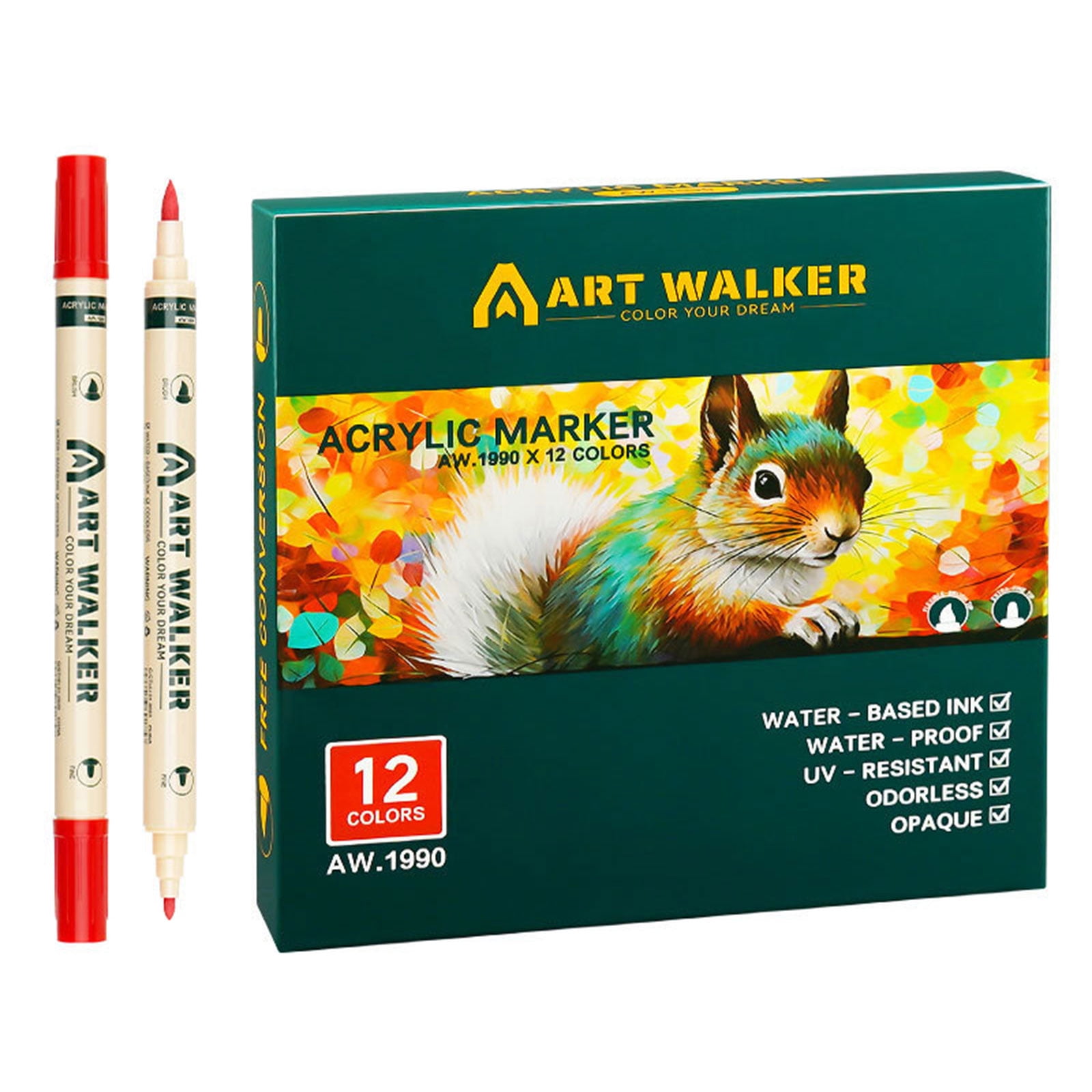 12/24/36 Color Double Tip Acrylic Markers Brush Pen Water Based Inks ...