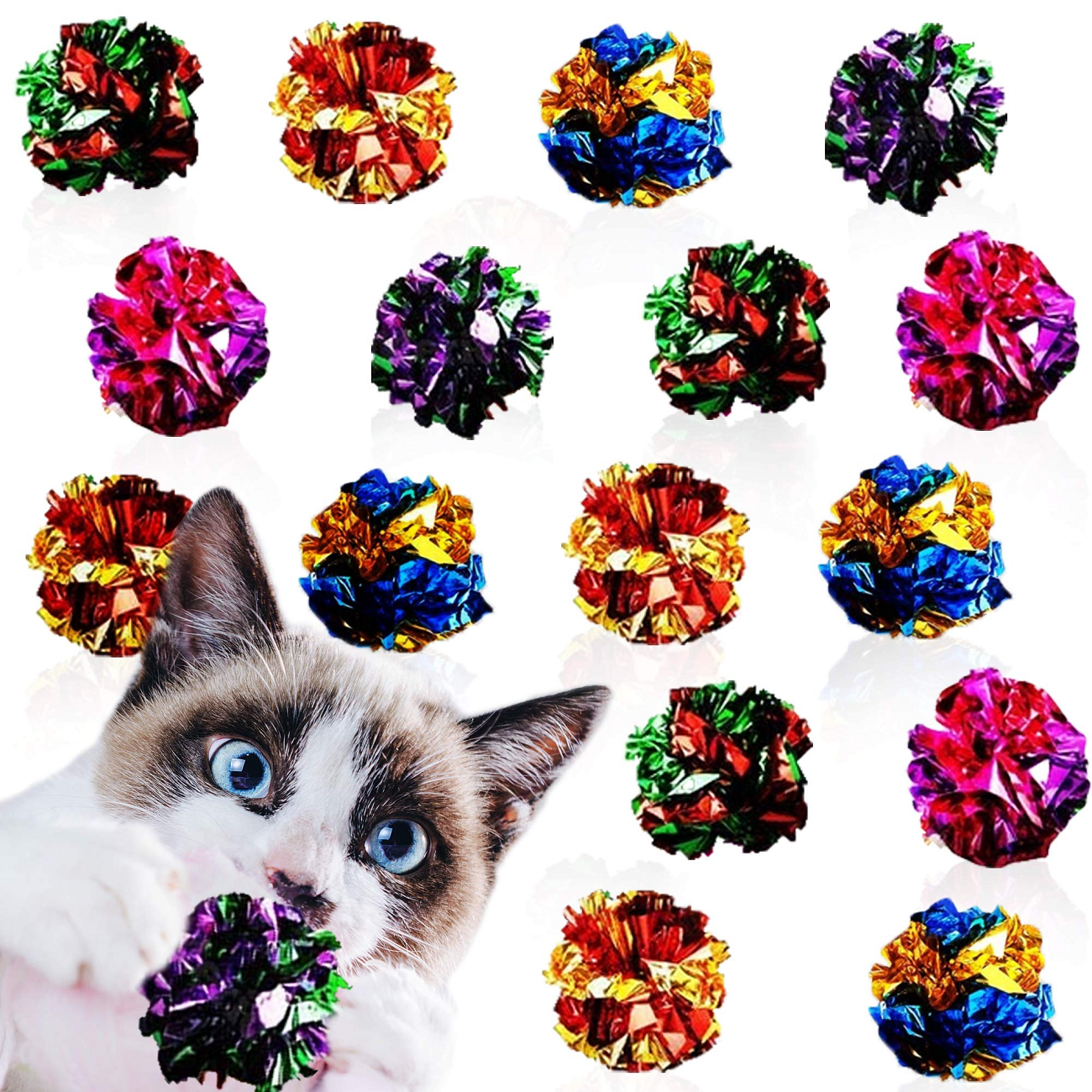 12/24/36Pcs Mylar Crinkle Balls for Cats, 1.5-2 Inches, Shiny and ...