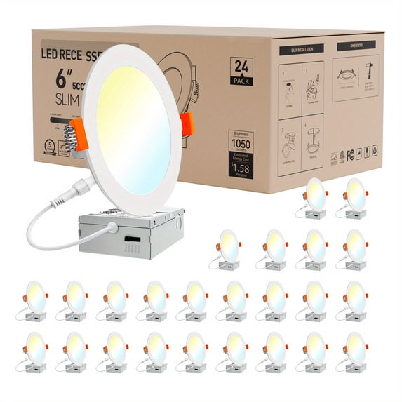 12/24/48/72-pack 6-inch 5CCT Ultra-thin LED Recessed Ceiling Light With ...