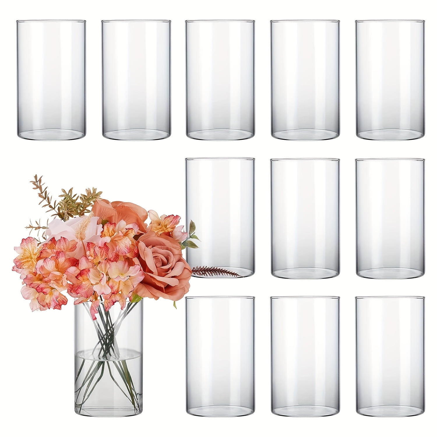 12/24/48pcs BIBEARBIBEAR Clear Glass Cylinder Vases - 4-10 Inch ...