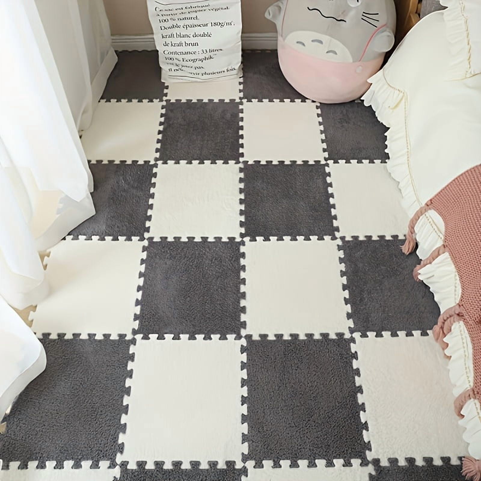 12/24/48pcs Interlocking Plush Foam Mats - Soft, Washable, Anti-Slip ...