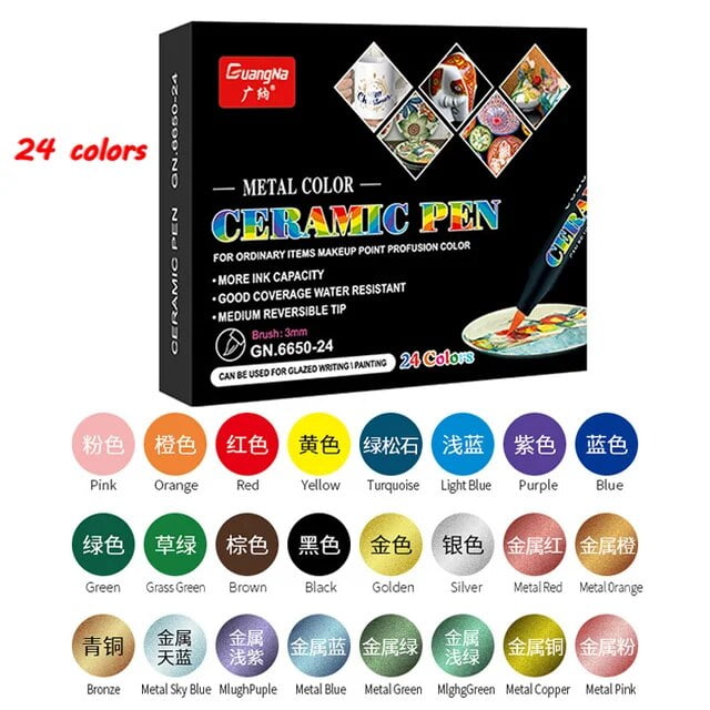 12/24 Colors High Temperature Oven Baked Ceramic Marker Pen Set Acrylic ...
