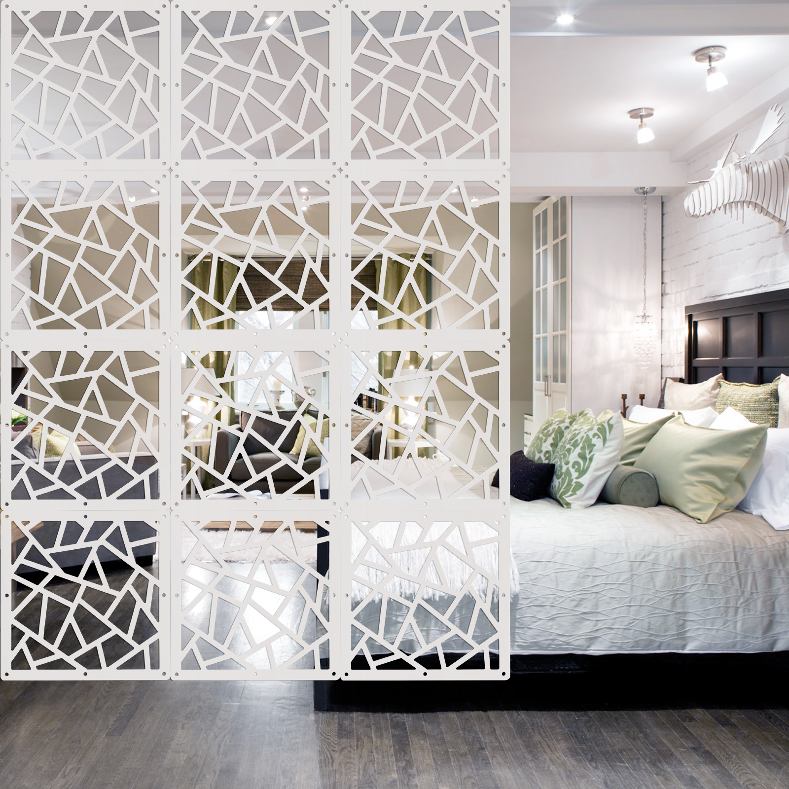 12/24 PCS Hanging Room Divider Thick Wall Screen Panels Floral Carving ...