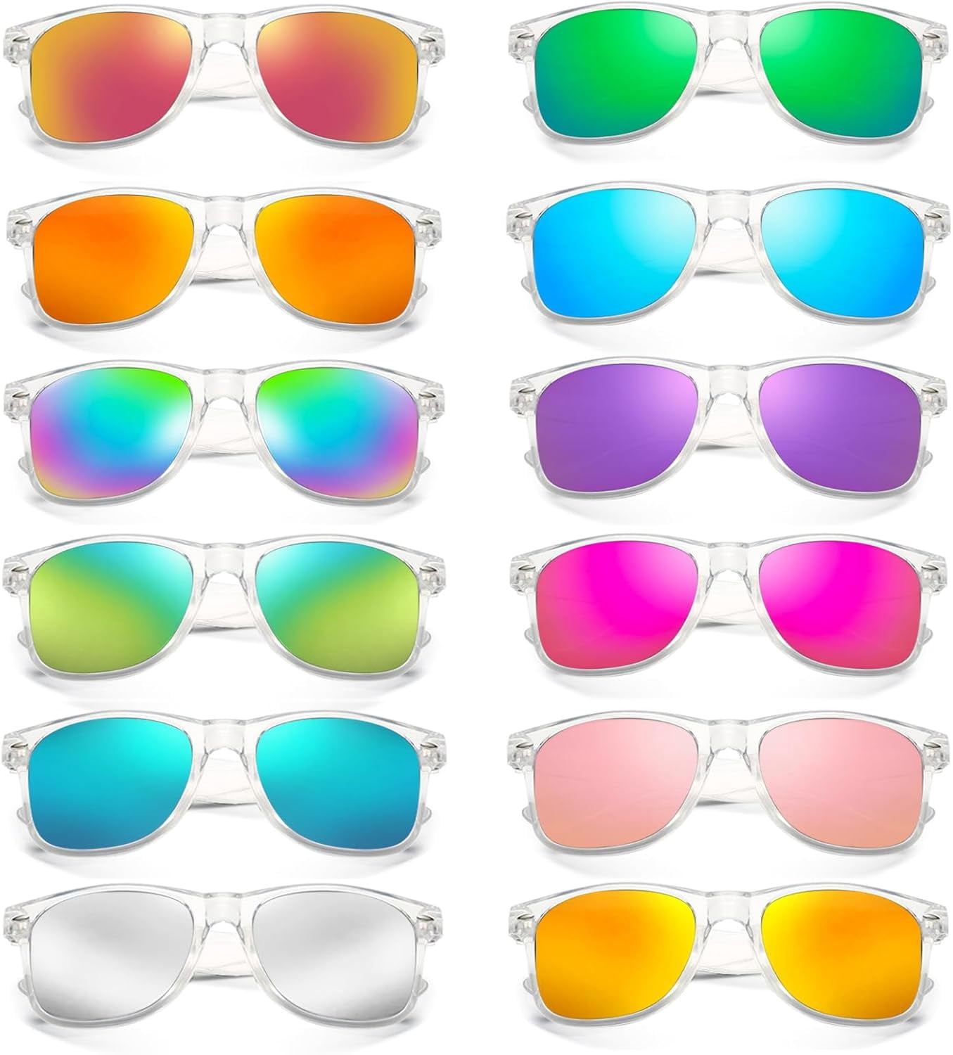 12/24 Pack Neon Color Sunglasses Classic Mirrored Lenses Glasses Men ...