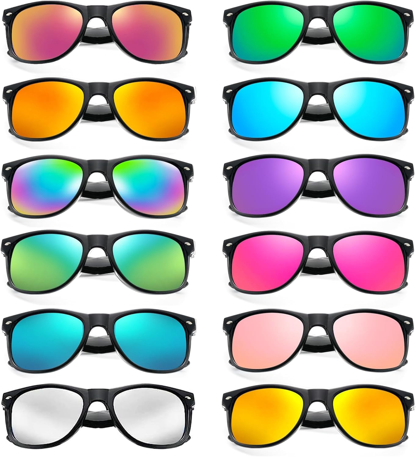12/24 Pack Neon Color Sunglasses Classic Mirrored Lenses Glasses Men ...