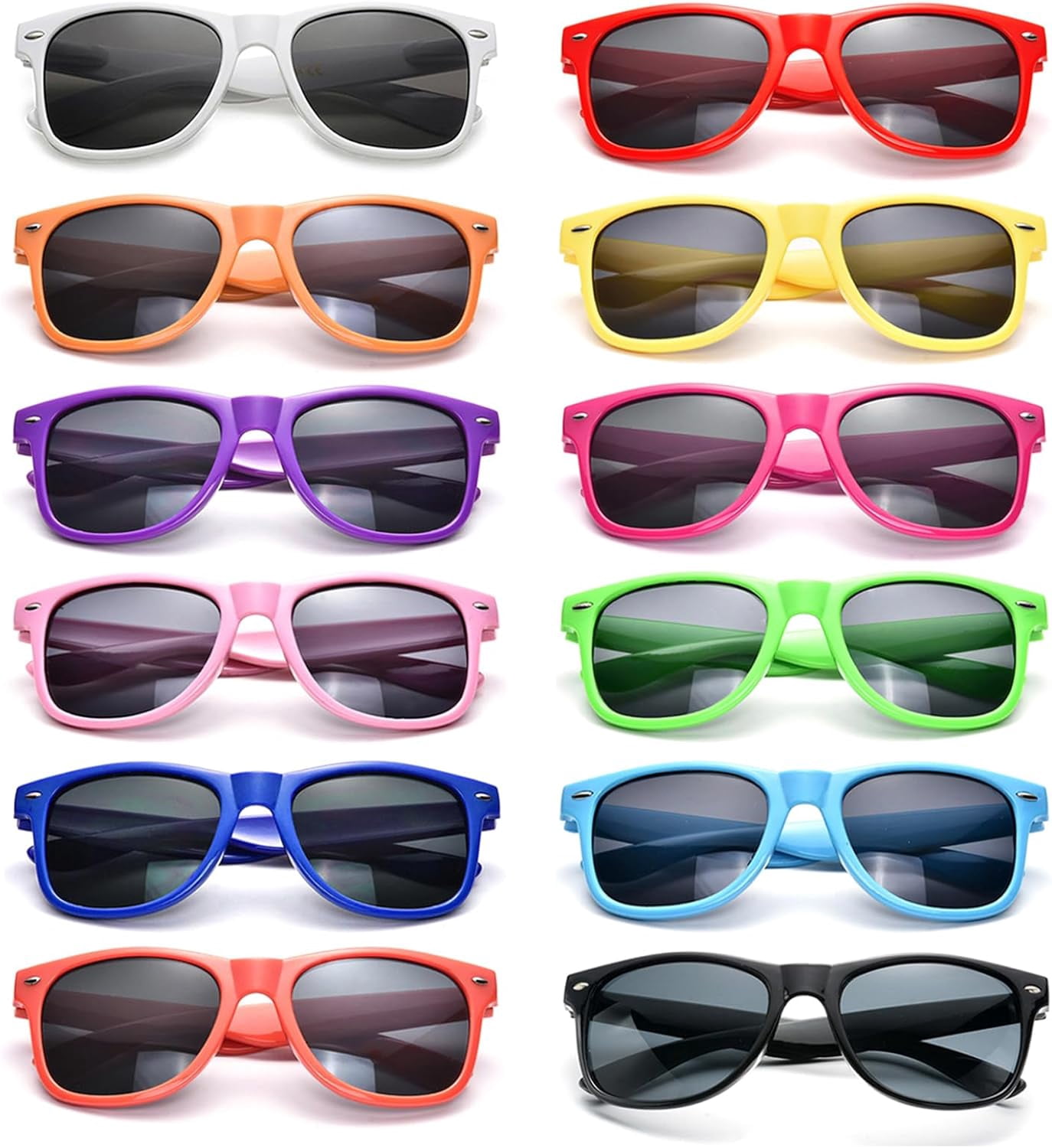 12/24 Pack Neon Party Sunglasses Mirrored/Jelly Lens Bulk Glasses Horn ...