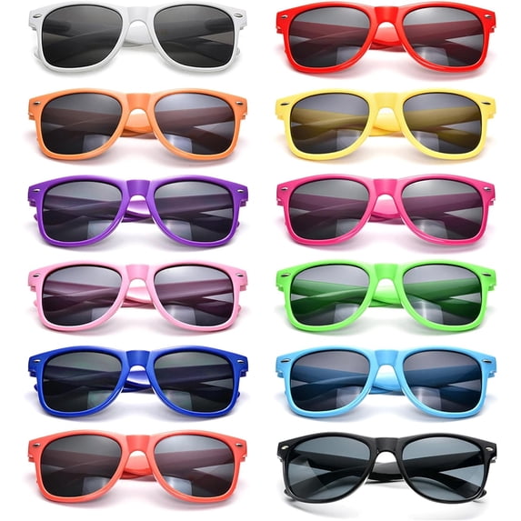 12/24 Pack Neon Party Sunglasses Mirrored/Jelly Lens Bulk Glasses Horn ...