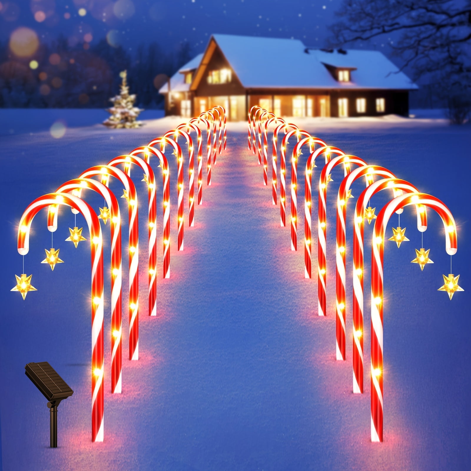 12/24 Pack Solar Christmas Candy Cane Lights - IPX5 Waterproof, with Star, Outdoor Pathway ...