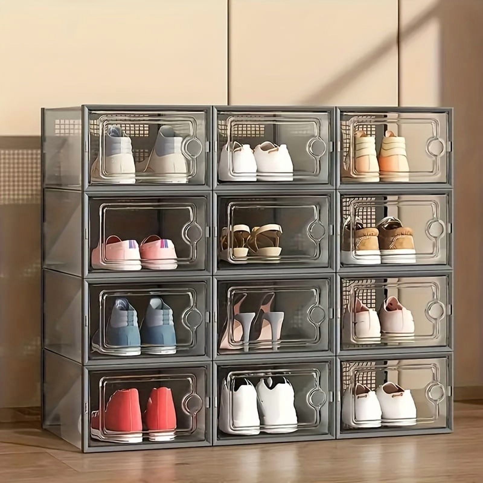 12/24 Pack Stackable Clear Plastic Shoe Storage Boxes with Lid ...
