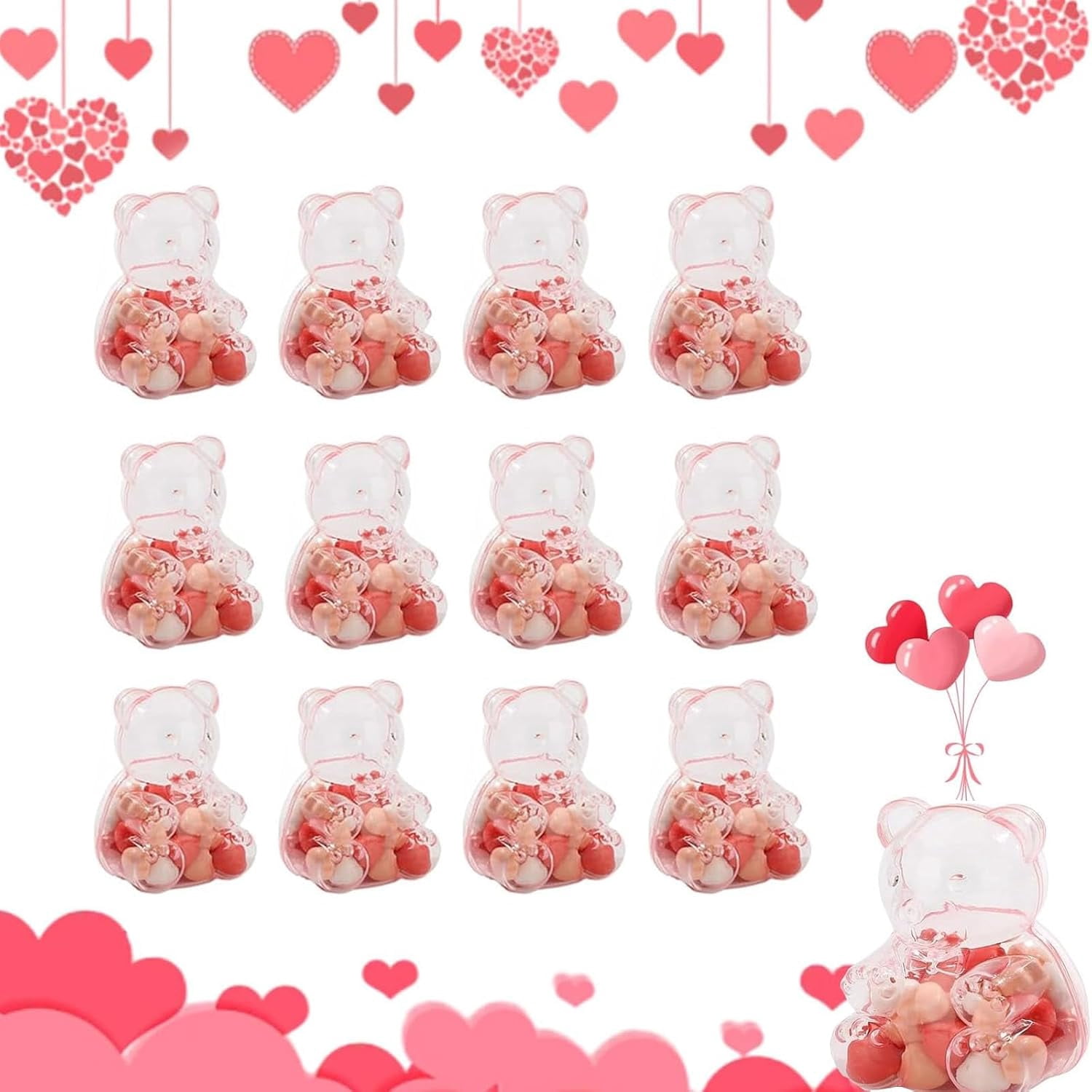 12/24 Pcs Gummy Bear Containers for Valentine's Gifts - 2.76” Clear ...