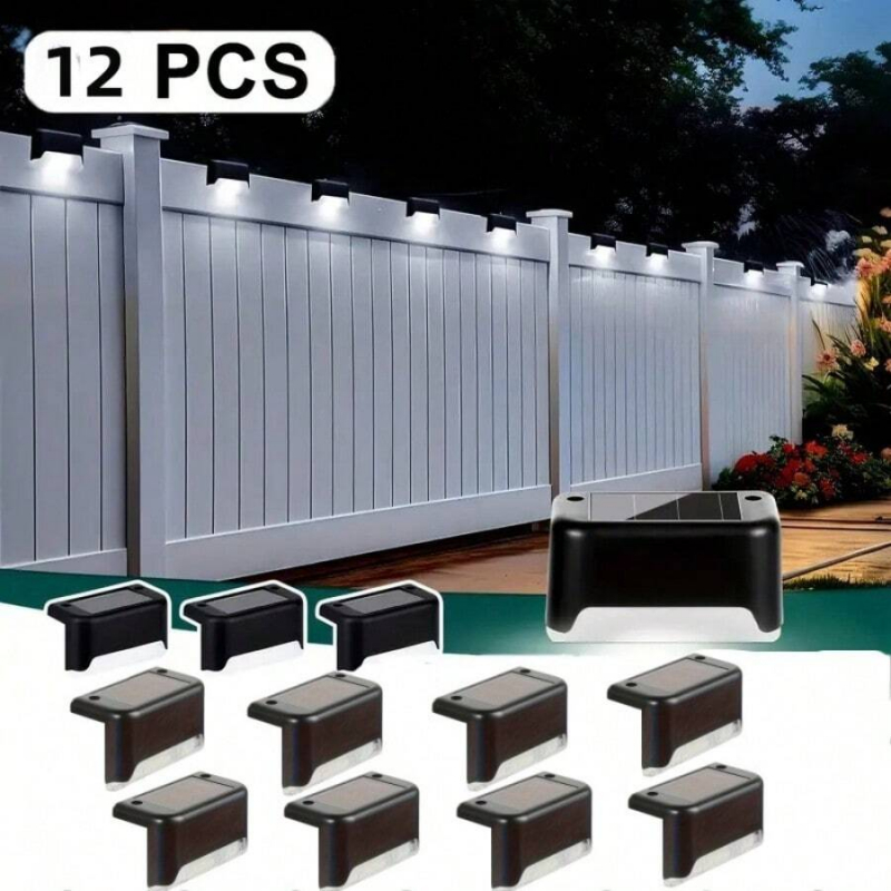 12/24 Pieces Solar Fence Lights - Outdoor Deck & Ladder Lighting With ...