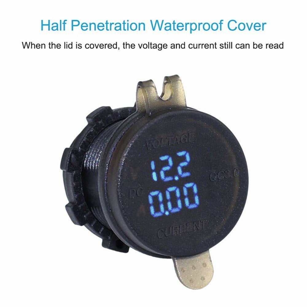 12/24 Socket Blue Led Atv Motorcycle Usb Fast Amp Volt Meter Waterproof ...