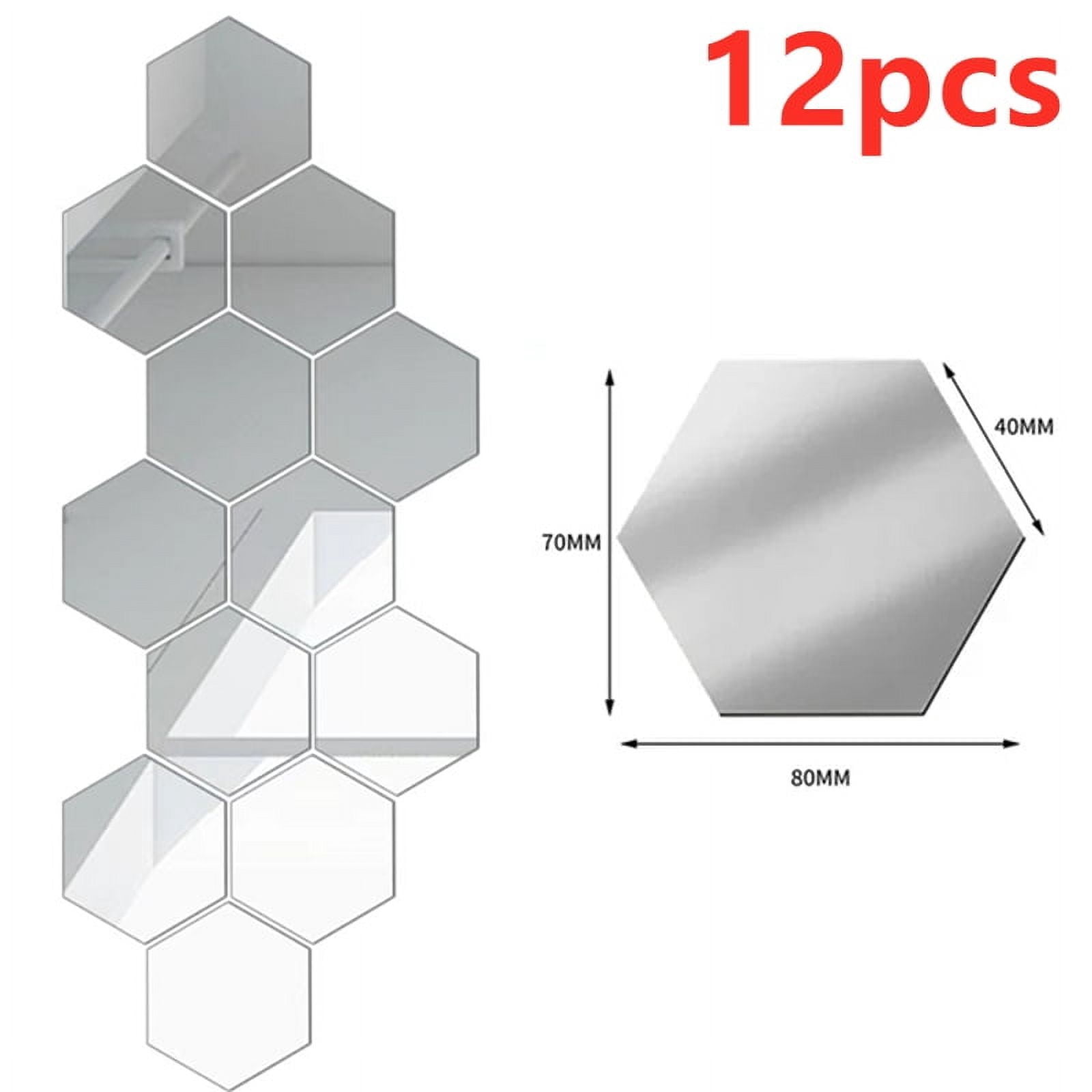 12/24Pcs 3D Hexagon Mirror Wall Stickers DIY Removable Self Adhesive ...