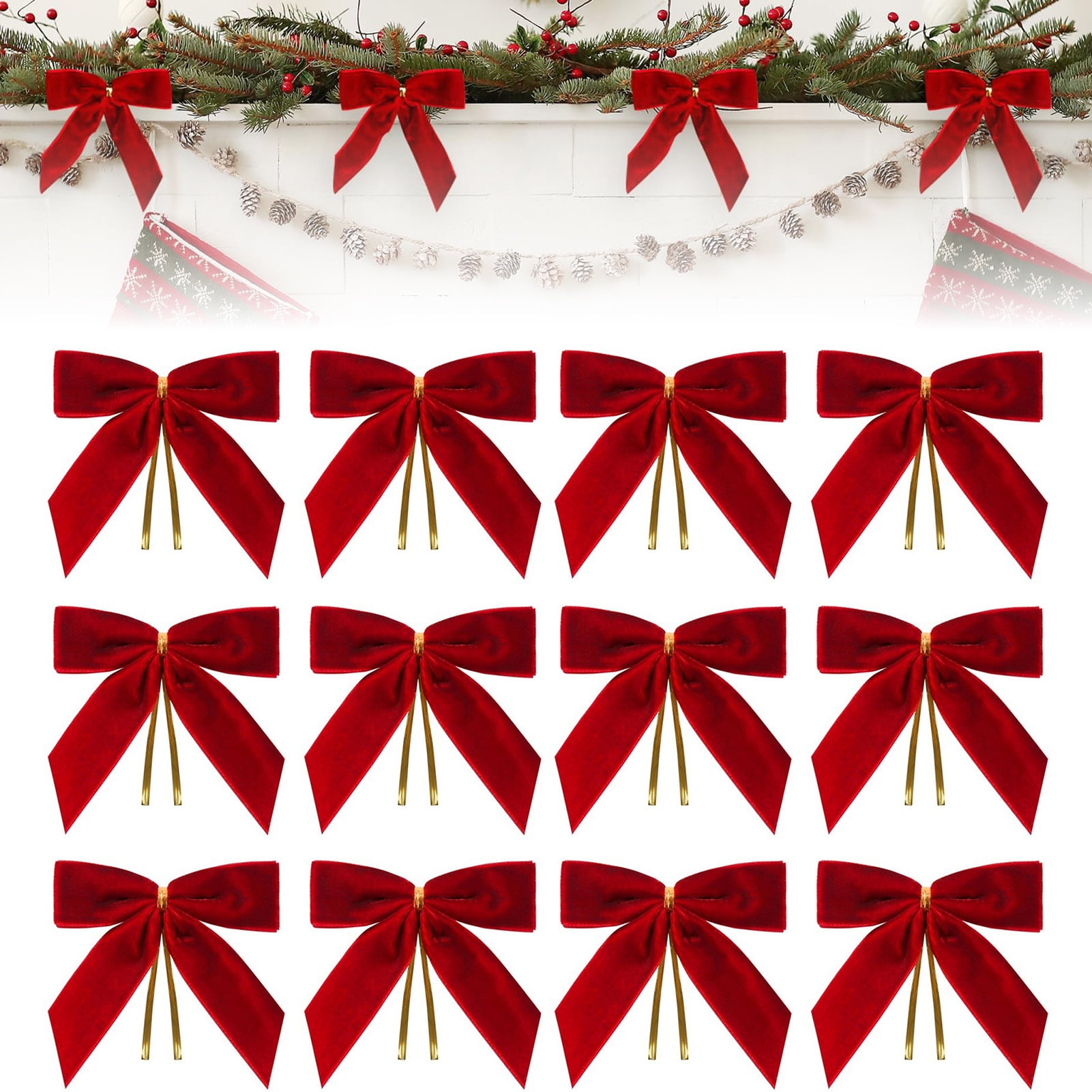 12/24Pcs Red Small Velvet Christmas Bows DIY Gift Wrapping Crafts Red ...