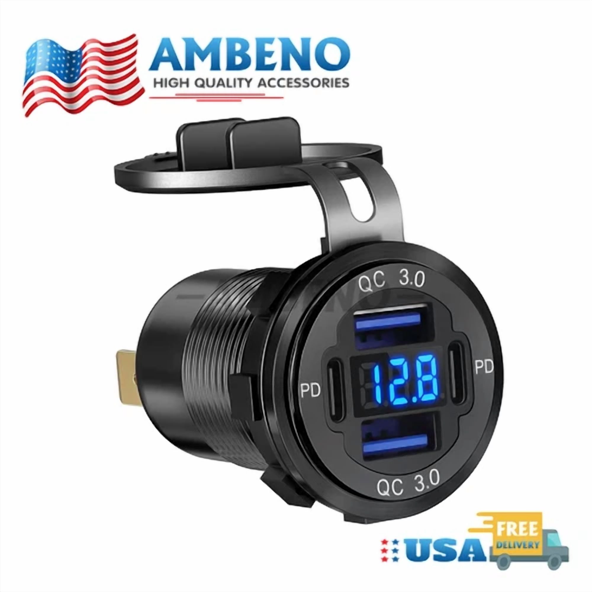 12-24V 4 Port Fast Car Charger Qc3.0 & Pd Usb C Outlet Socket For Boat ...