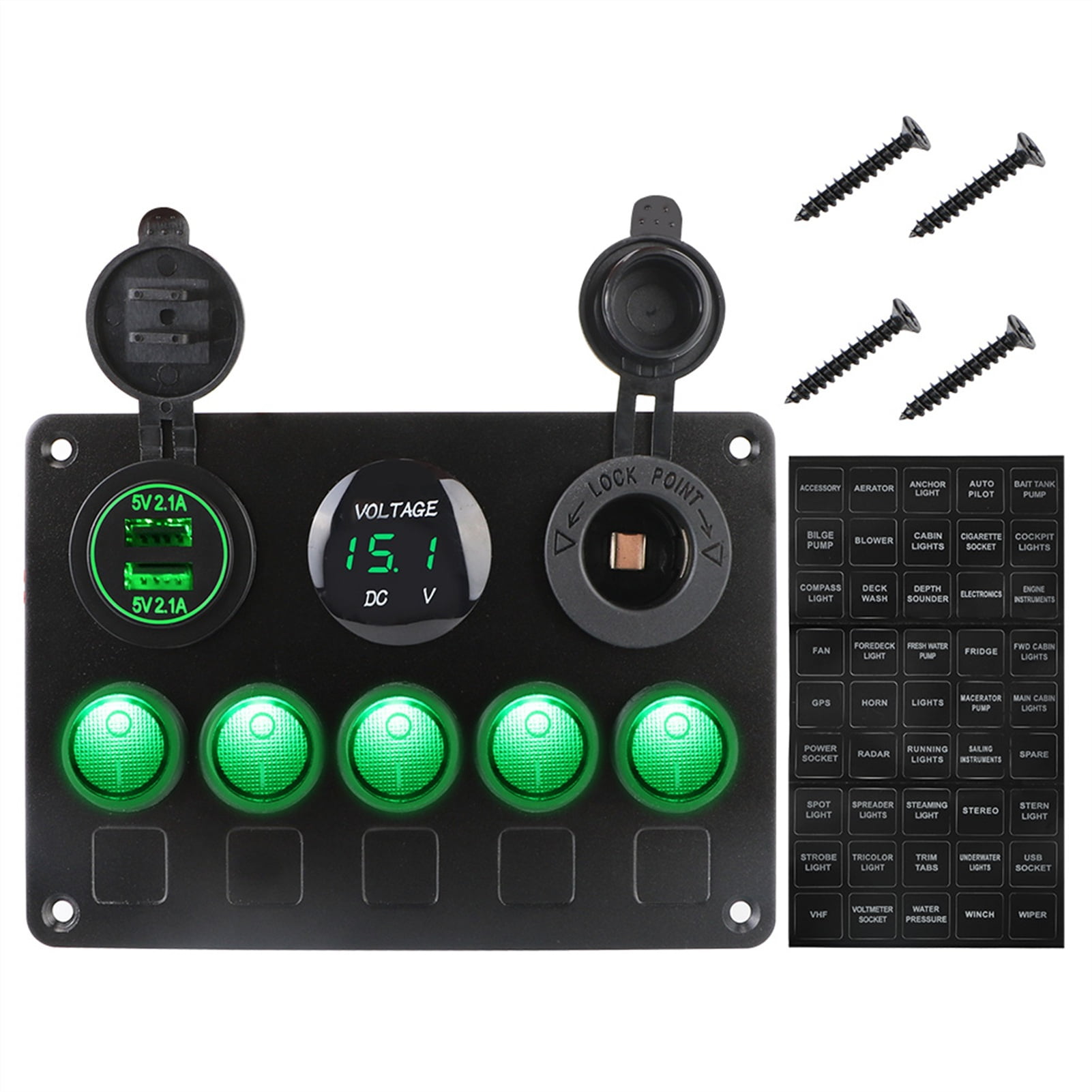 12-24V 5/8 Gang Dual USB Toggle Switch Panel Circuit Breaker Cigarette ...