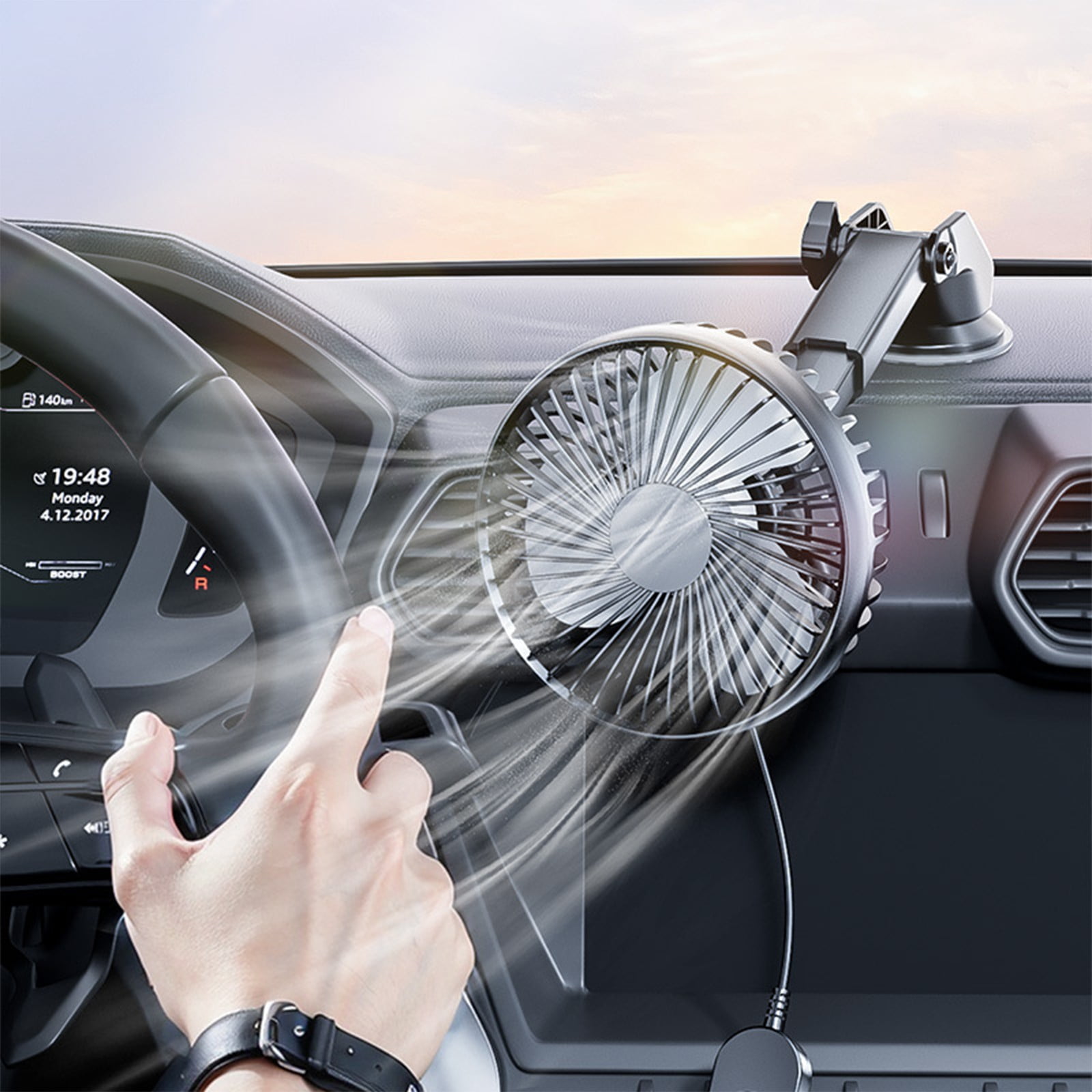 12/24V Universal Car Mounted Fan, Suction Cup Dashboard Fan, 3 Speeds ...