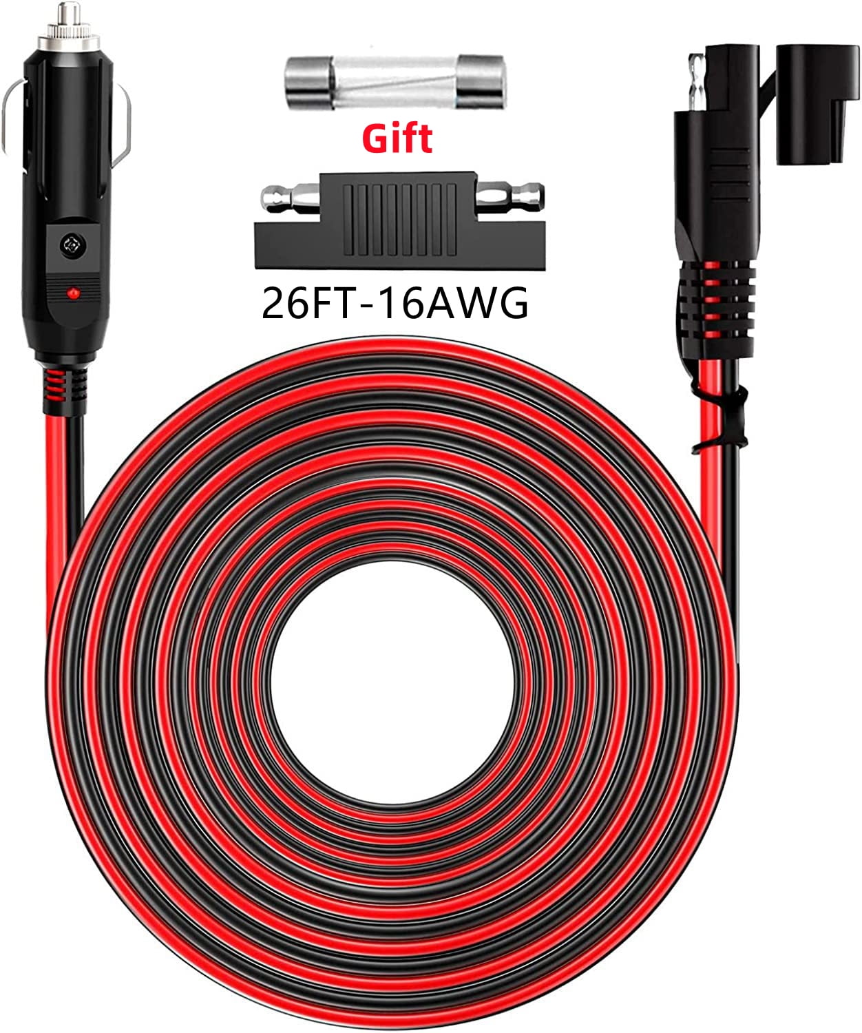 12/24V cigarette lighter SAE battery charger cable 10FT 14AWG SAE connector with SAE polarity ...