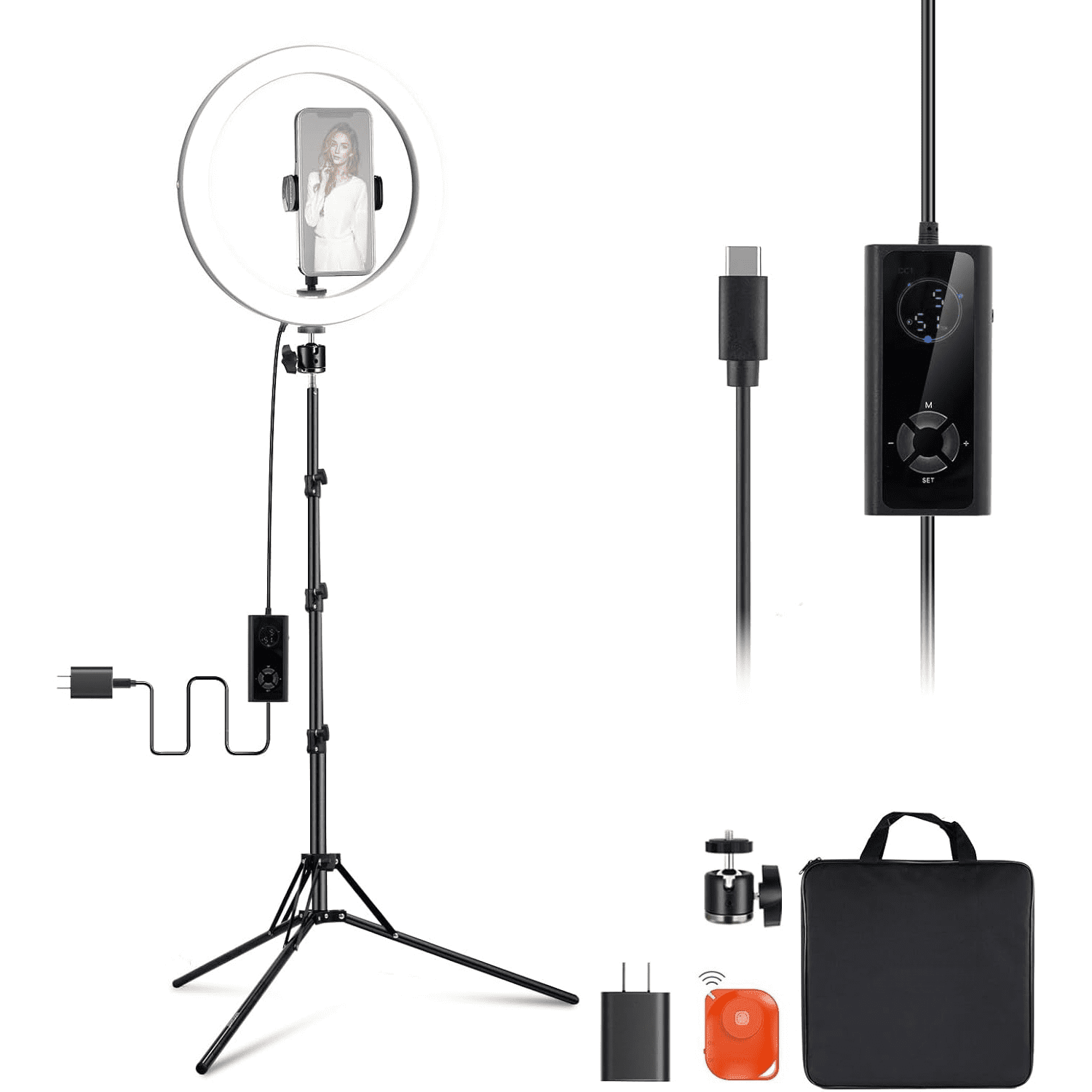 12" 24W High Power LED Ring Light with 71" Tripod Stand Phone Holder ...