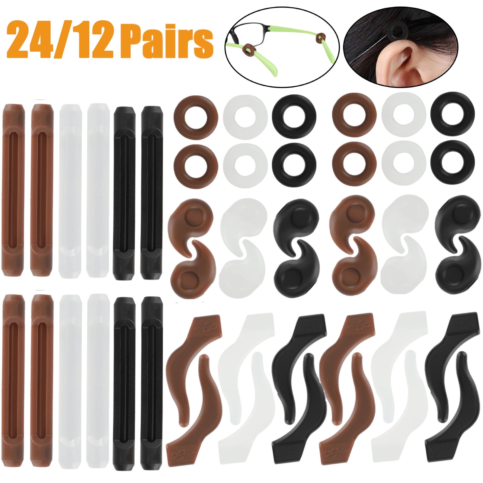 12/24pairs Silicone Glasses Temple Holders, TSV Anti-Slip Eyeglass Ear ...