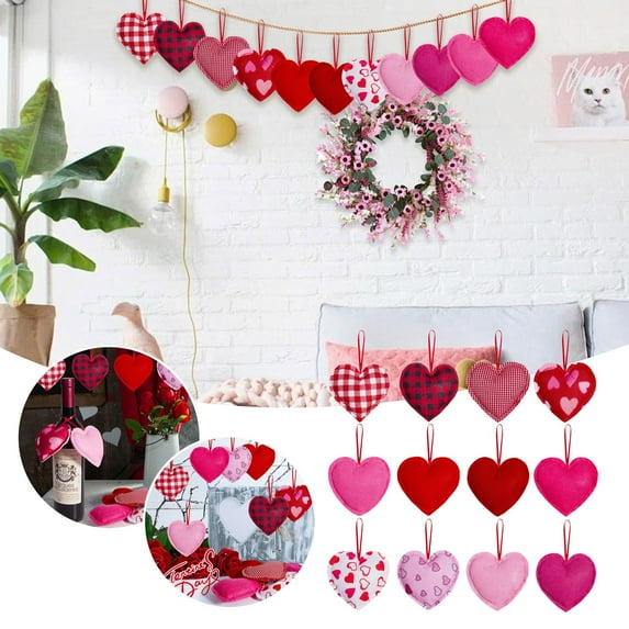 12/24pcs Valentines Hearts Ornaments, Heart Shape Hanging Decorations ...