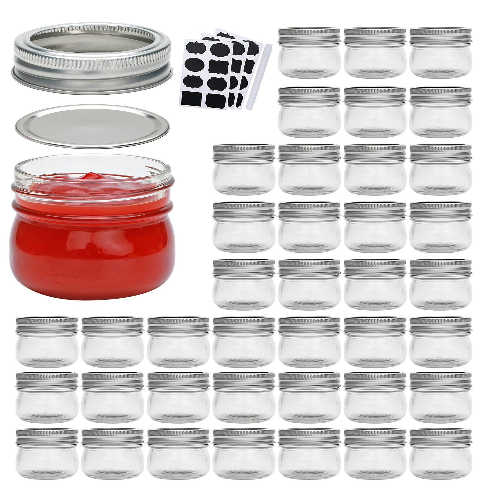 12/25/40/50-Pack 4oz Wide Mouth Glass Jars with Silvery Lids - Mini ...