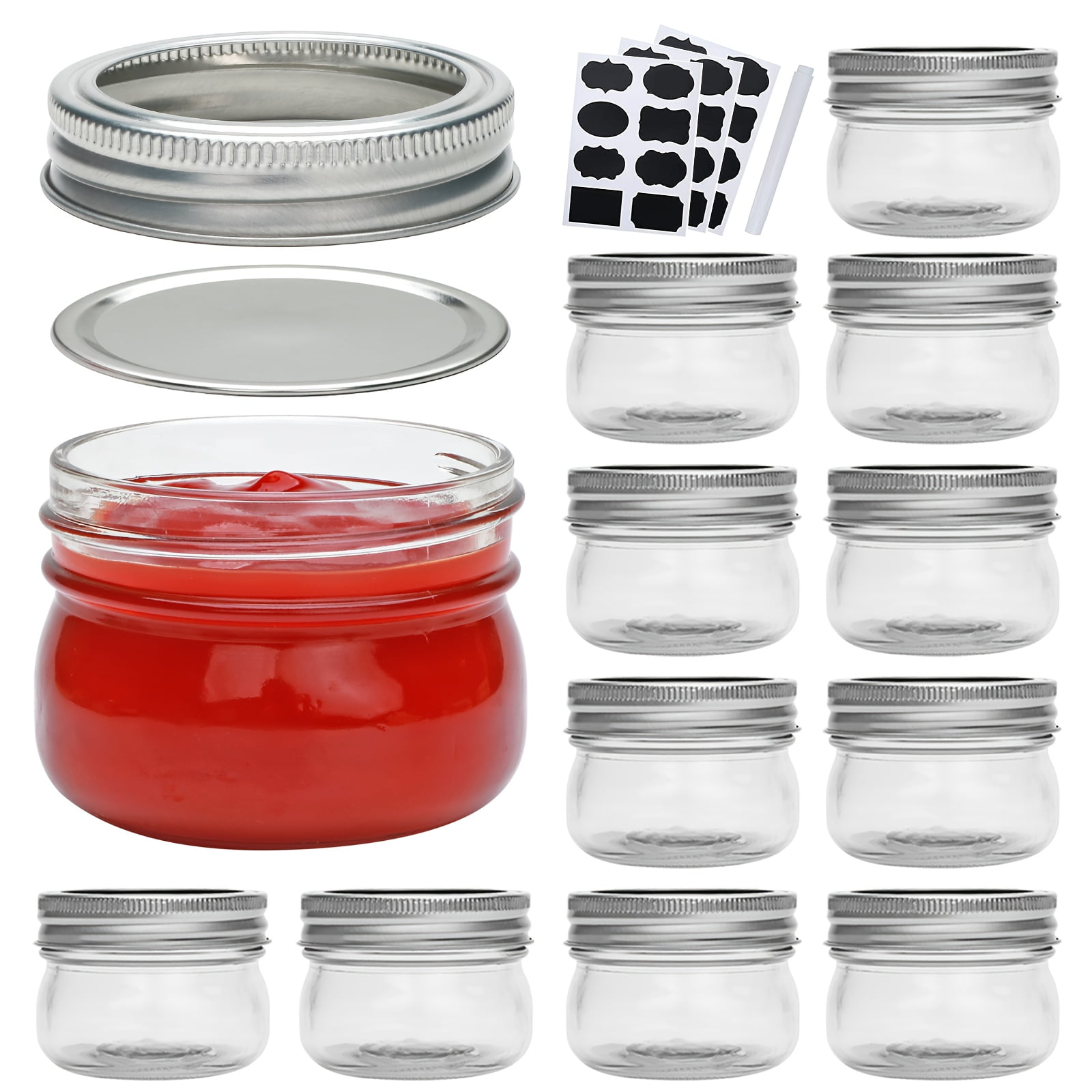 12/25/40/50-Pack 4oz Wide Mouth Glass Jars with Silvery Lids - Mini ...