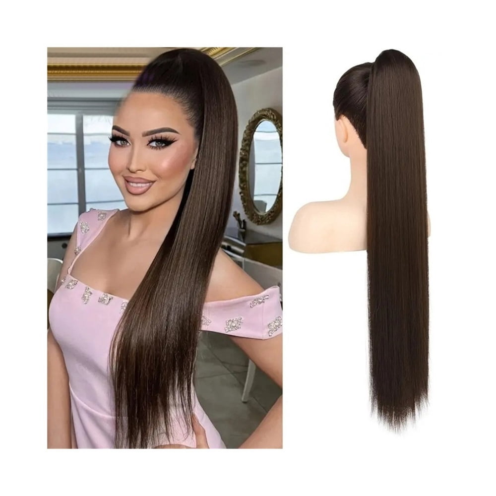 12-26 Inch Long Ponytail Hair Extensions #2 Dark Brown Color Straight ...