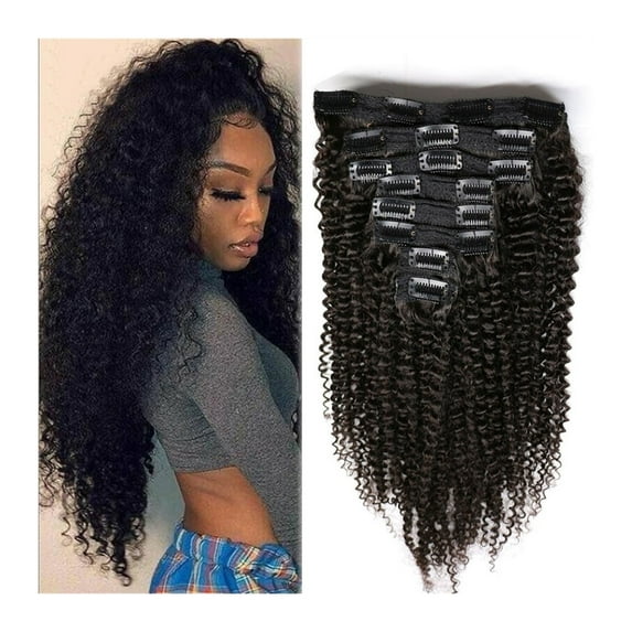 12-26 inch Kinky Curly Clip in Hair Extension, Deep Wave 8Pcs Clip in ...