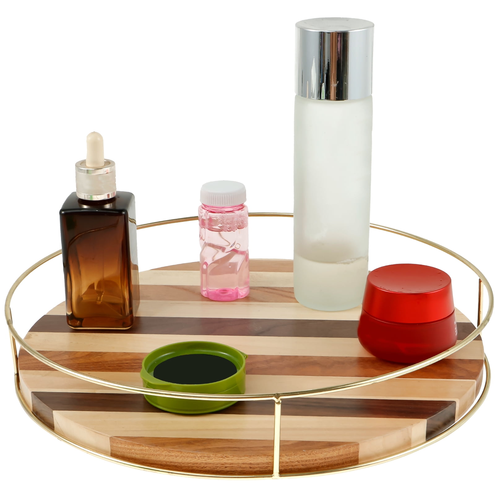 12.2inch Decorative Tray Wood Serving Tray Coffee Table Tray with Metal ...