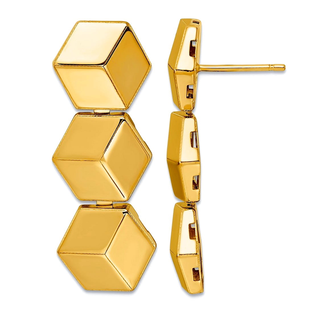 14k Solid Yellow Gold Polished Cube Dangle Post Earrings 33.8x12.2mm ...