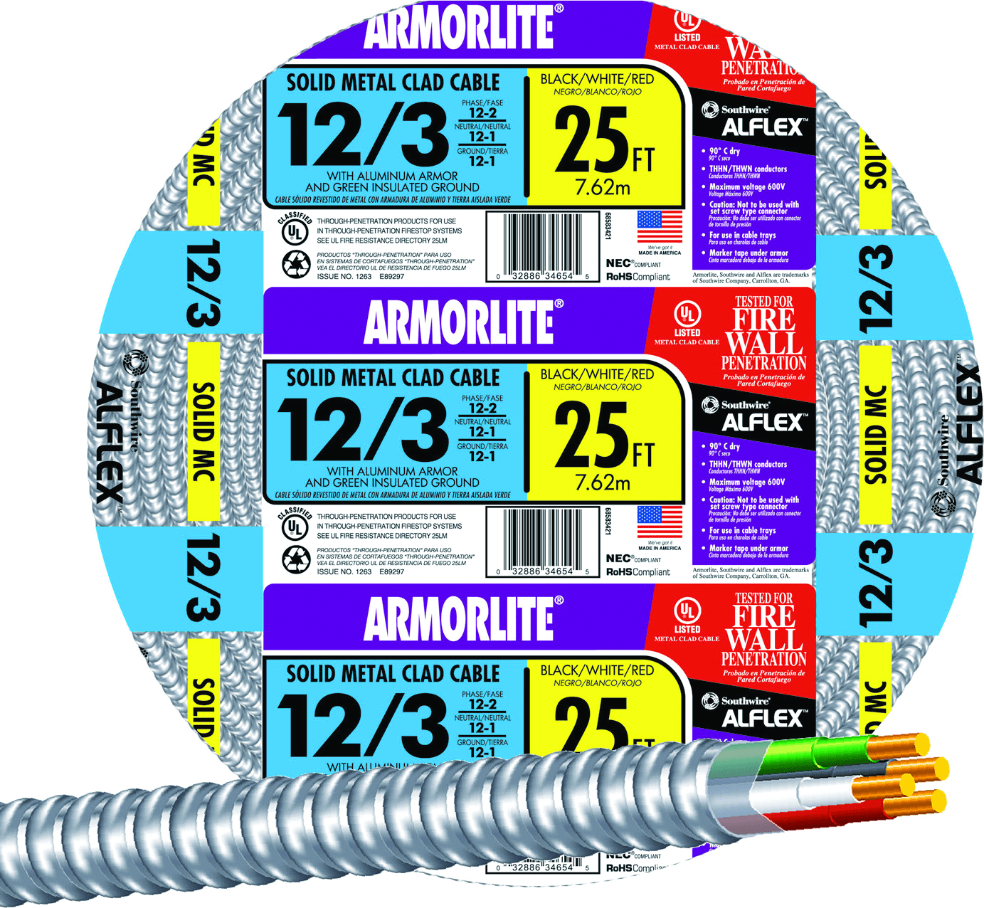 12/3 Aluminum Armored Cable Electrical Wire - Single Pack - Walmart.com