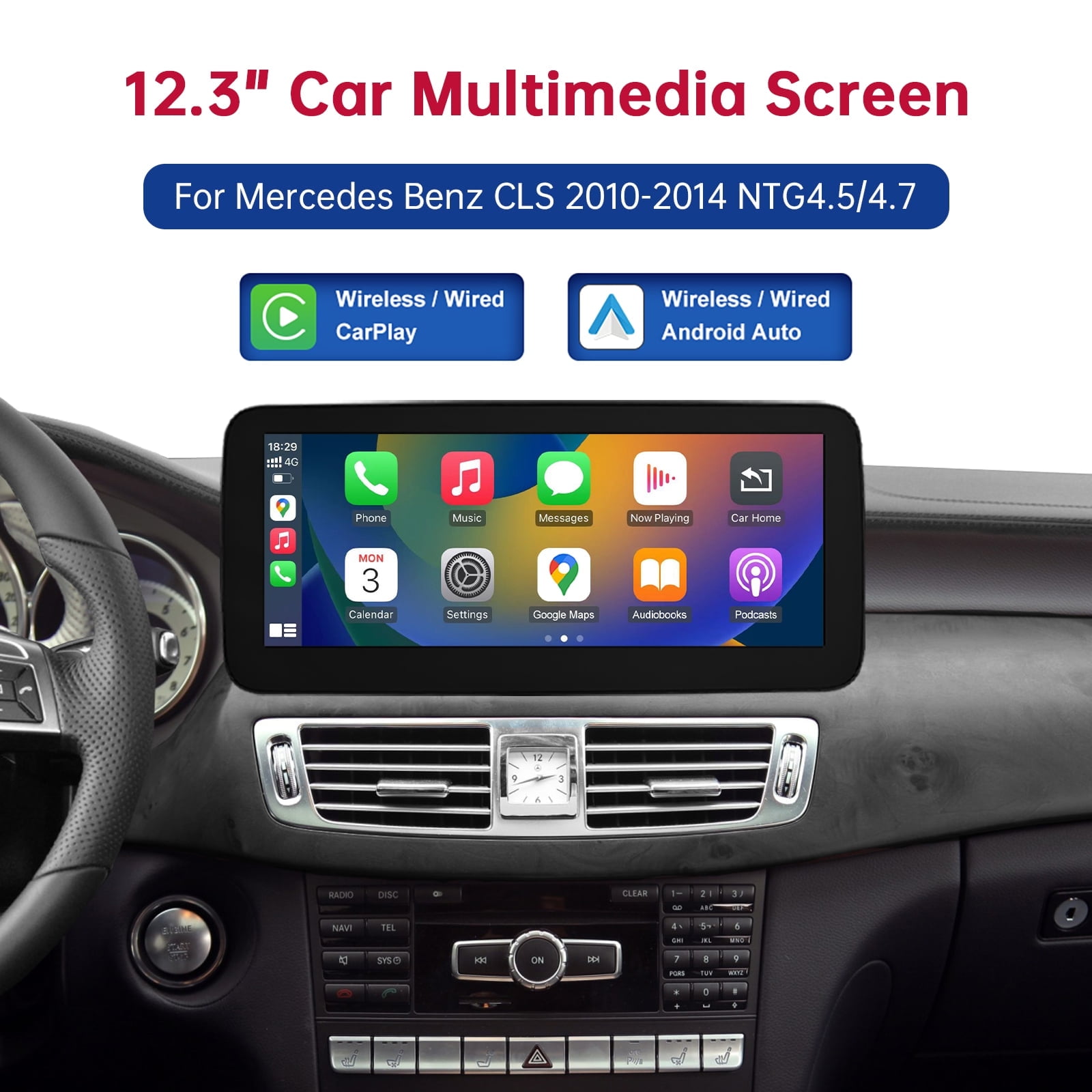 12.3”Car Multimedia Wireless Carplay Screen For for Mercedes Benz CLS 2010-2014 NTG 4.5/4.7 ...