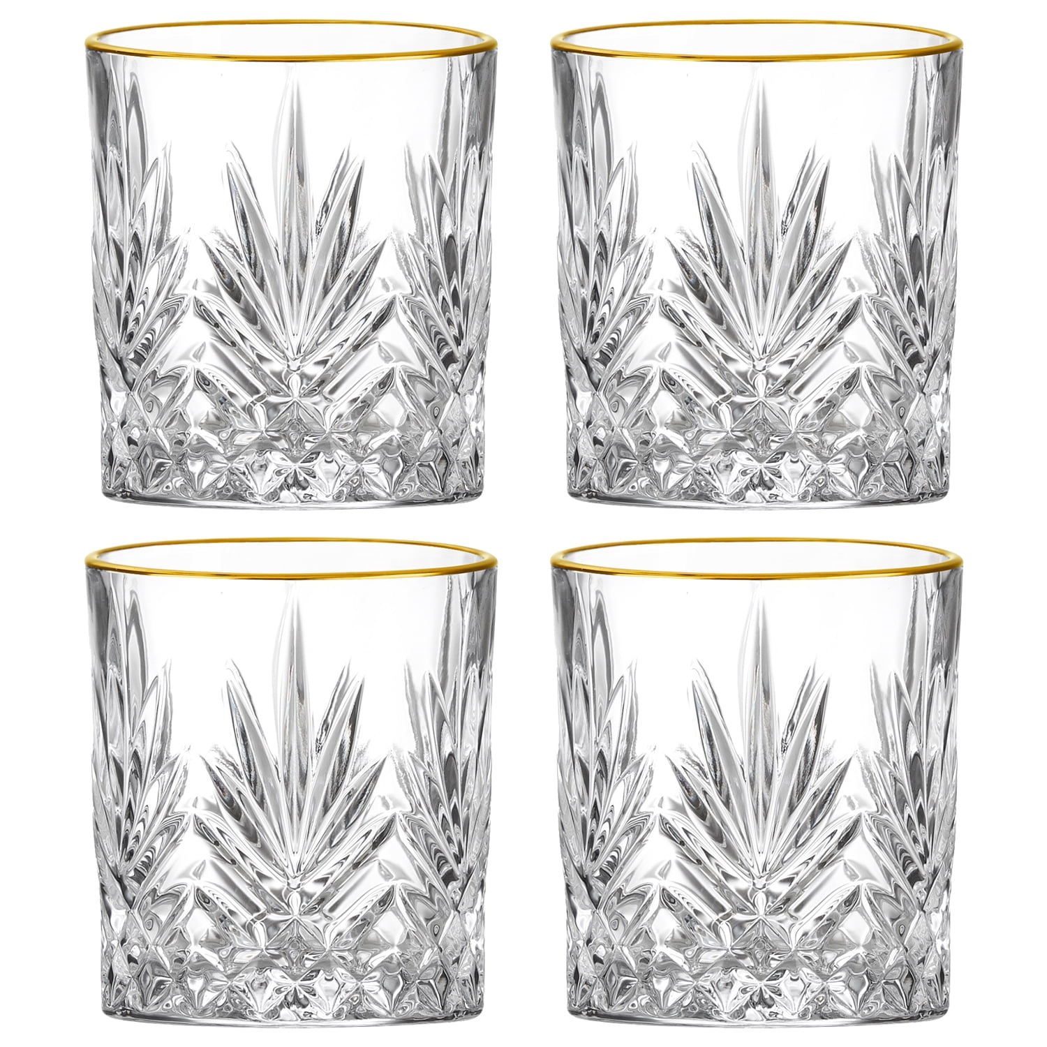 12.3 Ounces/ 350ml Whiskey Glasses with Gold Rim, JOYCEMALL Set of 4 ...