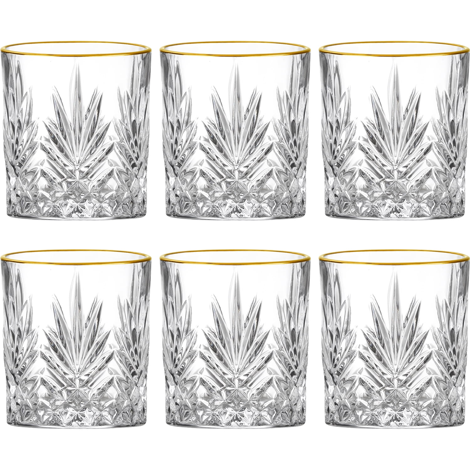 12.3 Ounces/ 350ml Whiskey Glasses with Gold Rim, JOYCEMALL Set of 6 ...