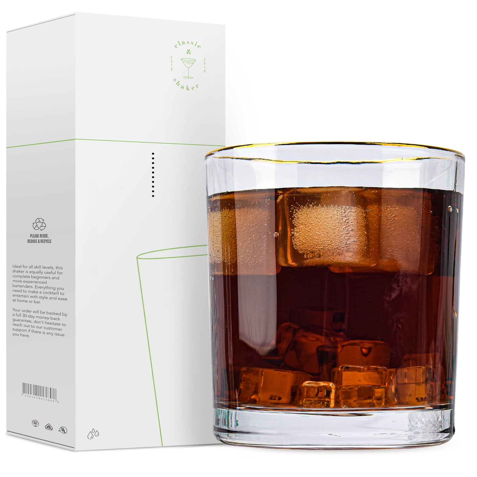 12.3 Ounces/ 350ml Whiskey Glasses with Gold Rim, JOYCEMALL Set of 6 ...