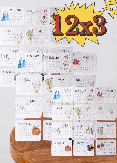 12*3 Pcs Plantable Seed CtrlG Calendar 2025, From January 2025 to ...