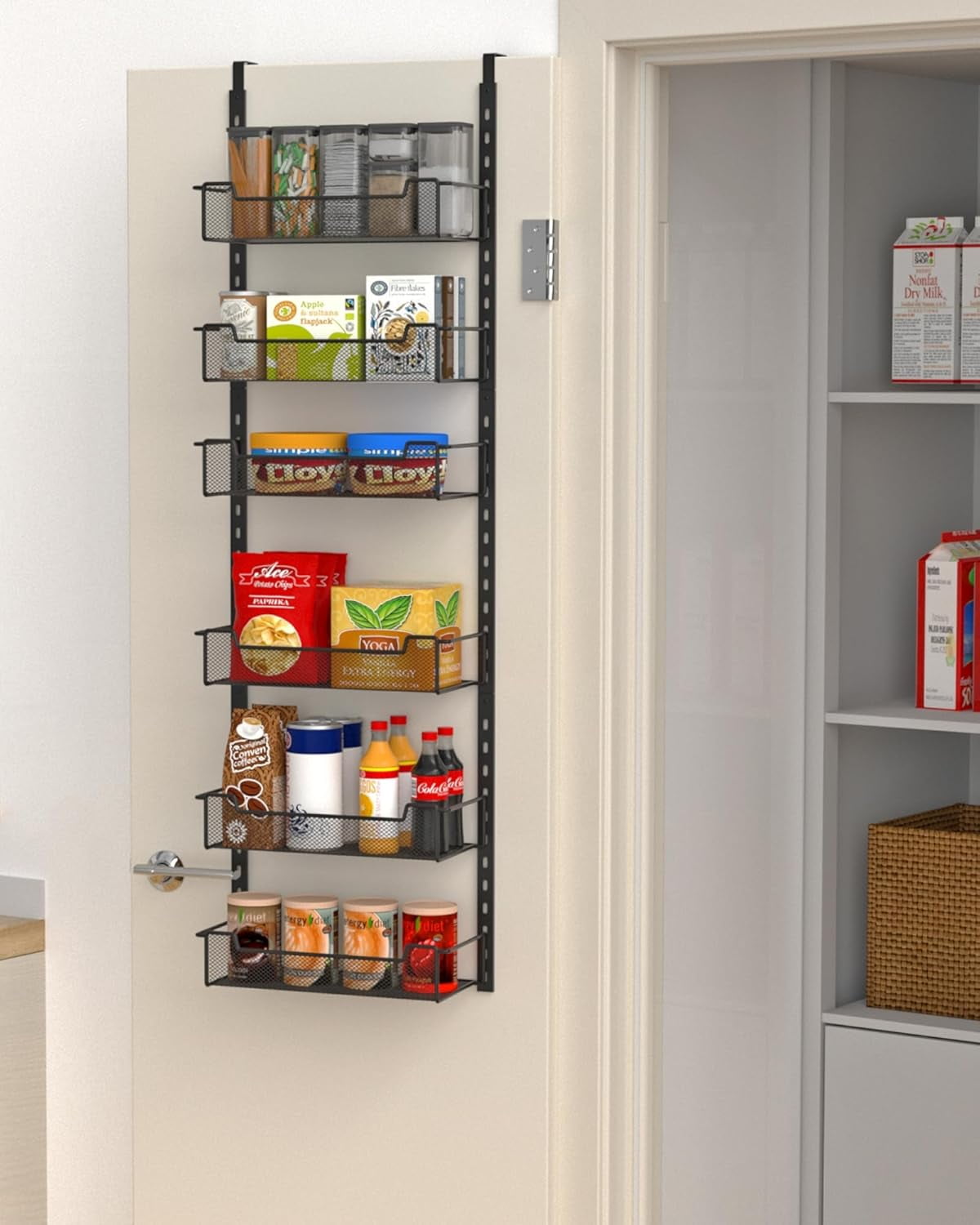 12.3" W Narrow Over the Door Pantry Organizer, 6-Tier Over the Door Organizer with Adjustable ...