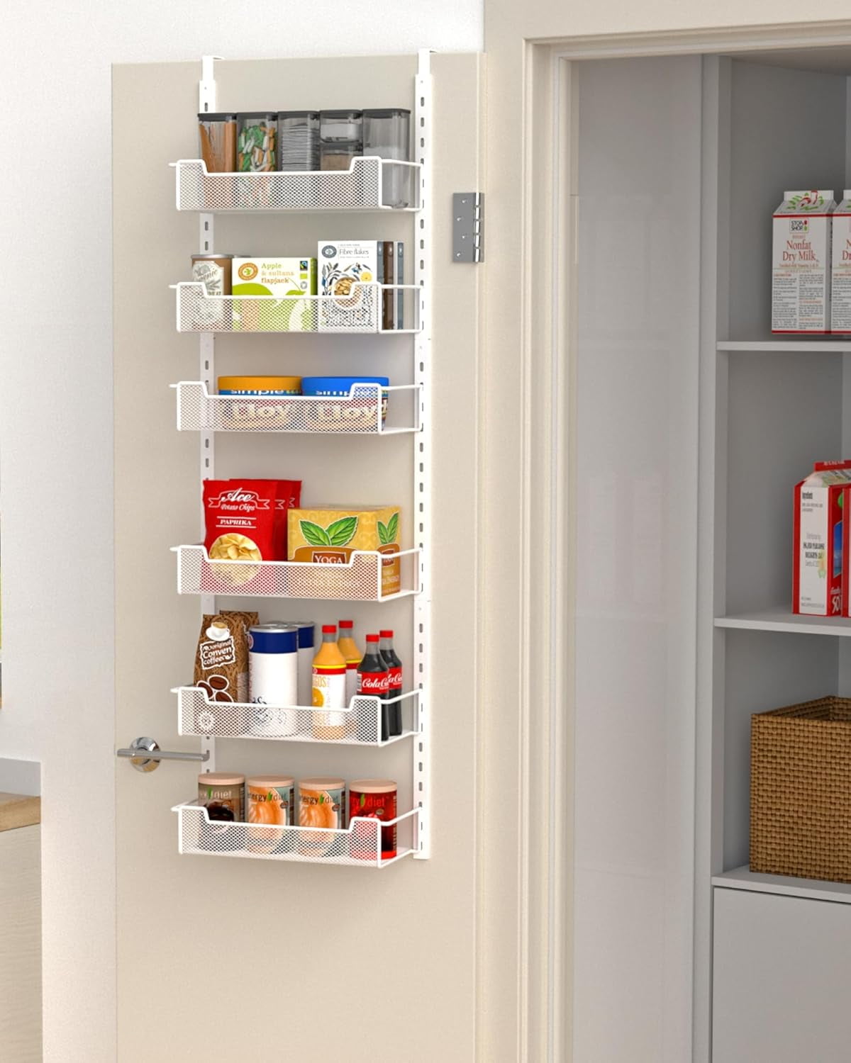 12.3" W Narrow Over the Door Pantry Organizer, 6-Tier Over the Door ...