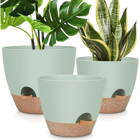 12" 10" 9" Large Self Watering Plant Pots, 3 Pack Flower Pots Planters ...