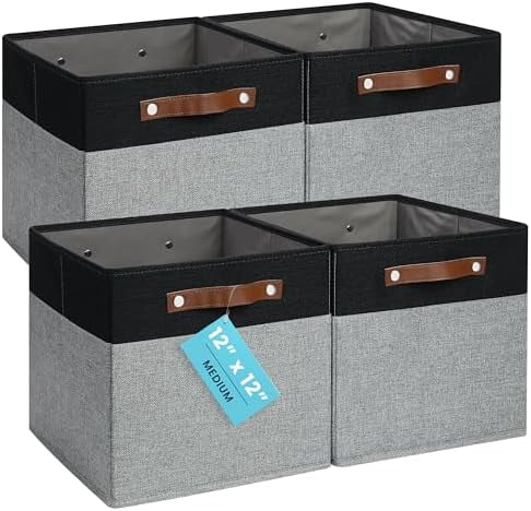 12" x 12" x 12" Fabric Storage Bins - Set of 4, Cube Canvas Organizer ...