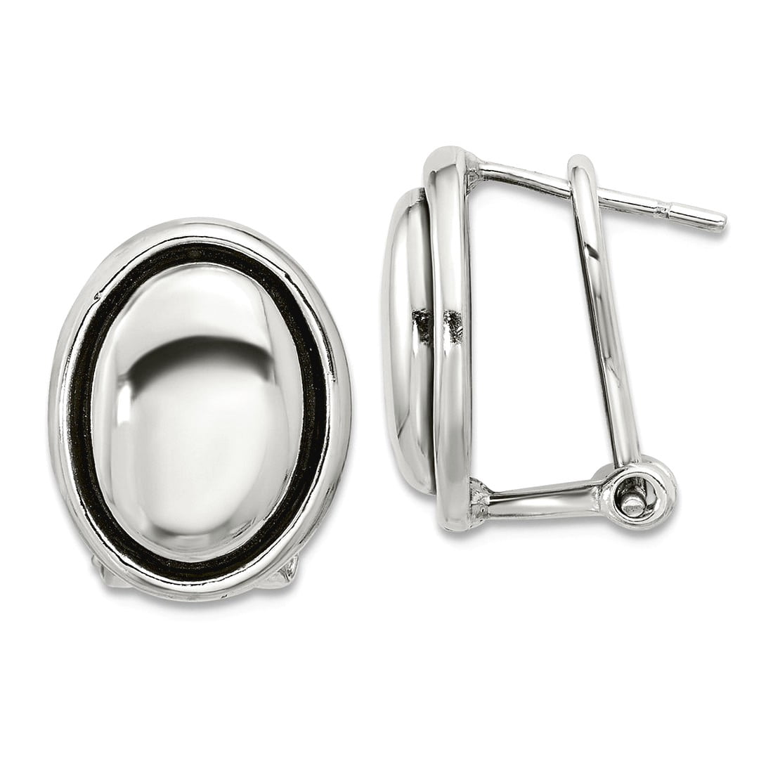 925 Sterling Silver Polished and Oxidized Oval Omega Back Earrings 15 ...