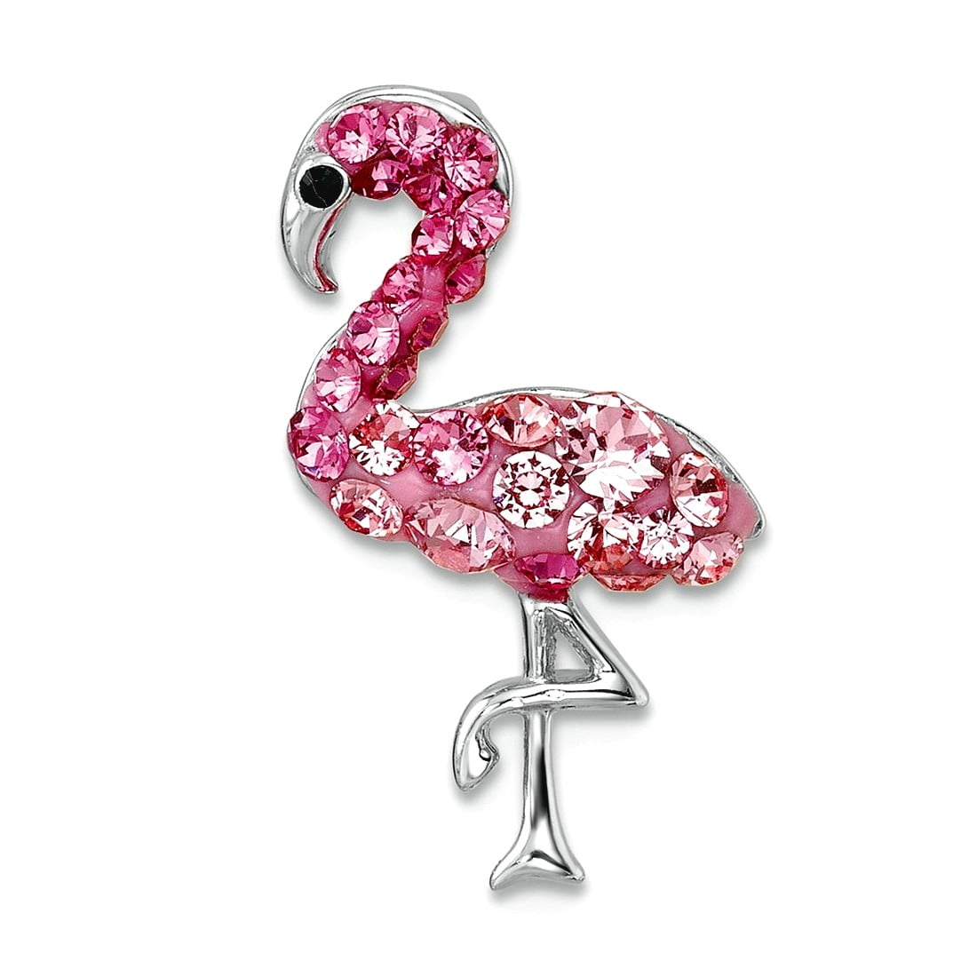 12.3mm 925 Sterling Silver Rhodium Plated Polished Pink Crystal ...