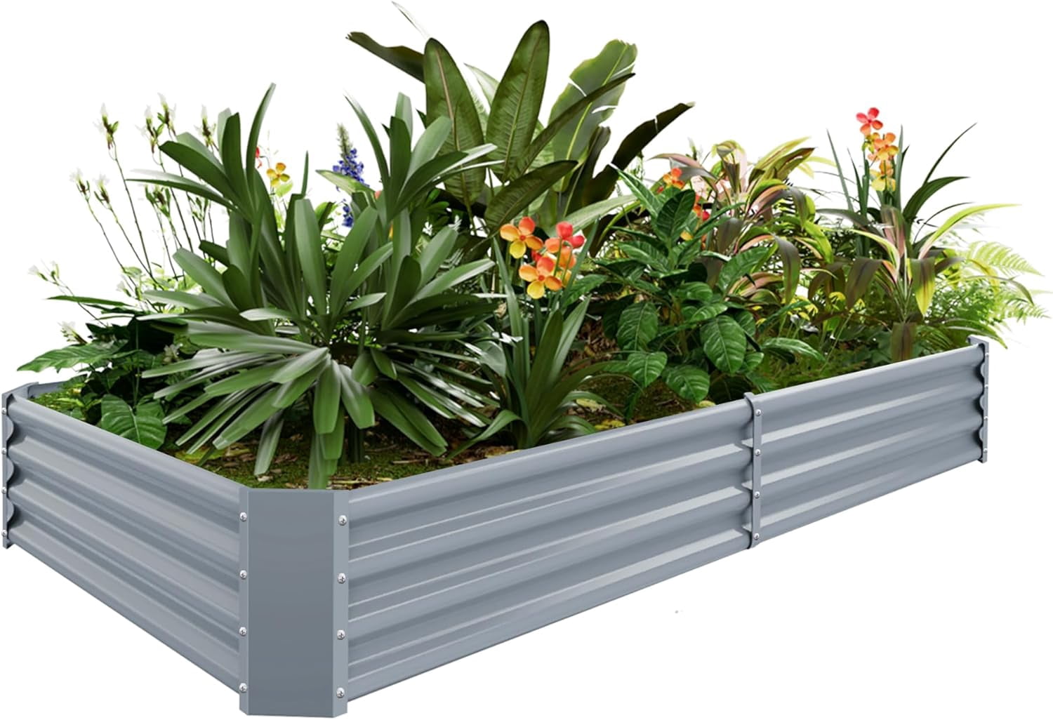 12×4×1ft Galvanized Raised Garden Bed Kit for Vegetables, Galvanized ...