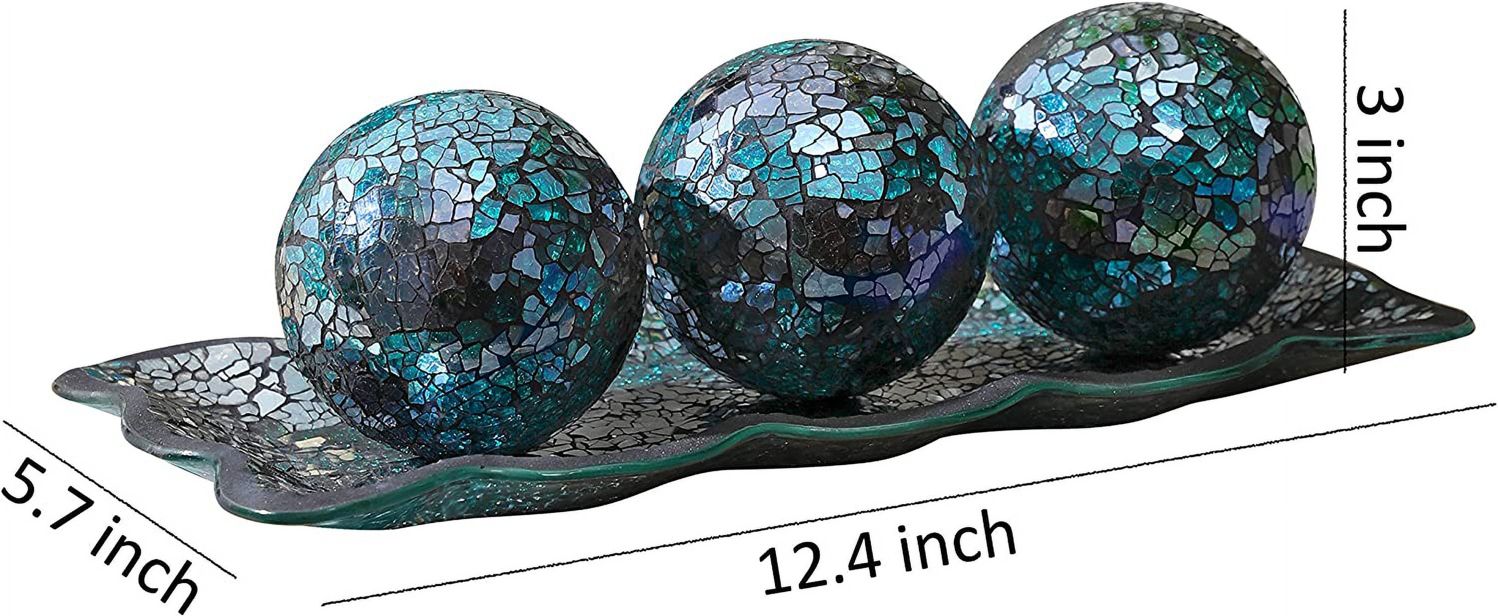 12.4" Glass Decorative Tray with 3pcs 3" Orbs for Living Room or Dining ...