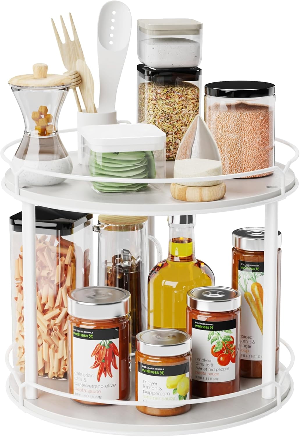 12.4" Lazy Susan Organizer 2 Tier - Rotating Spice Rack, Wooden ...