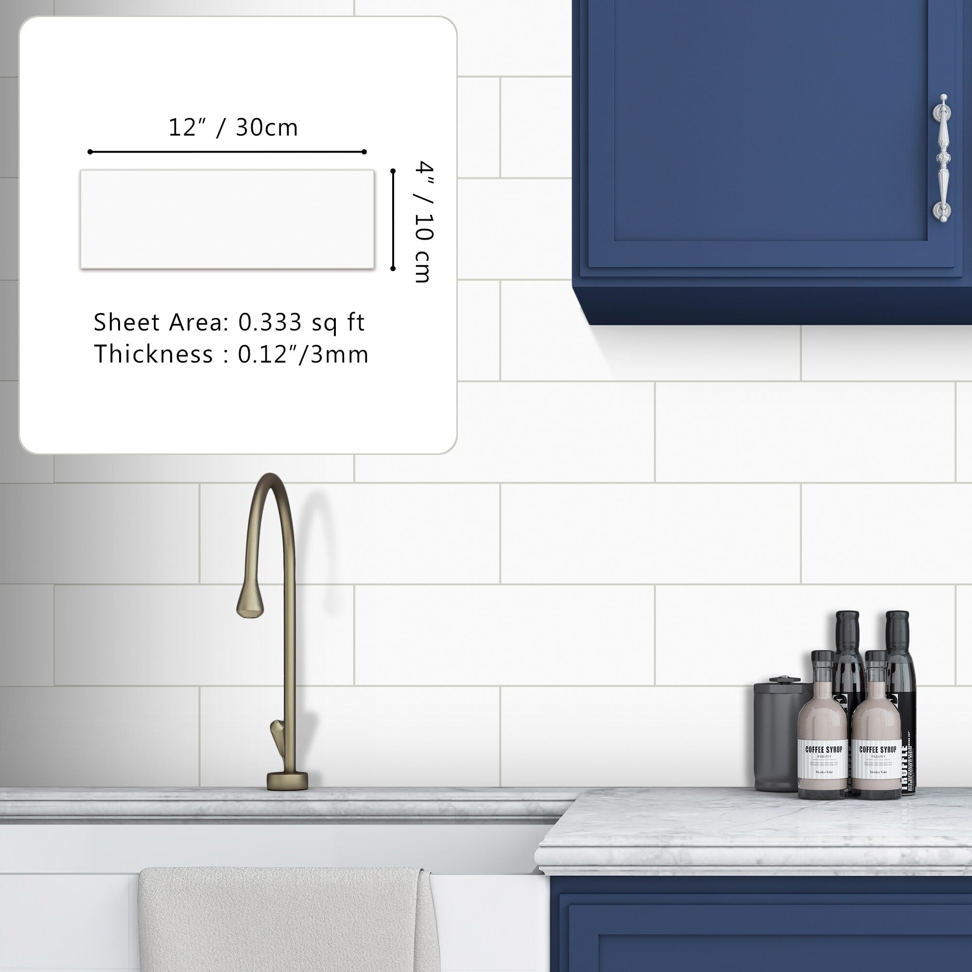 12"×4" Stone Composite Rectangular Mosaic Tile(30pcs) Matte White ...