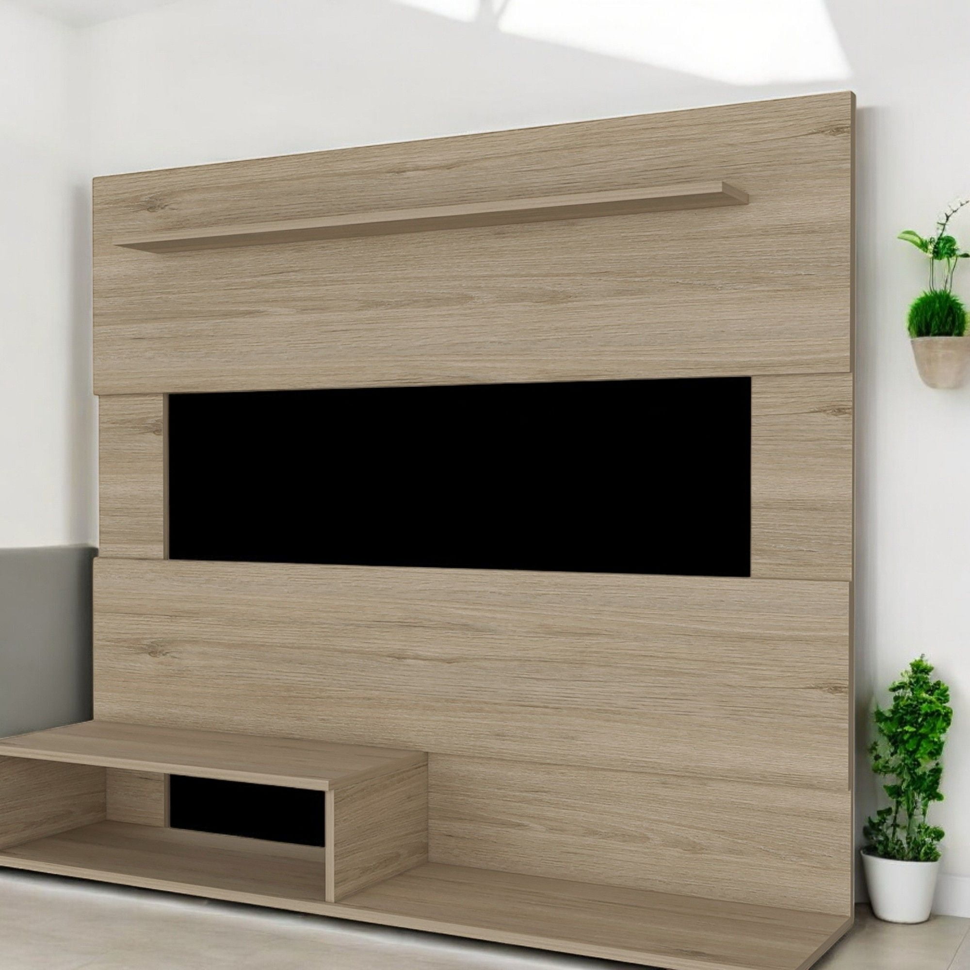 12.40 Inch Wall-Mounted TV Panel with Shelf and Storage Compartment ...