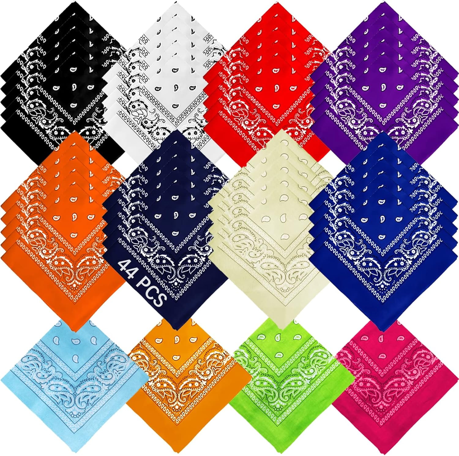 12-44pcs Paisley pattern large size bandanas, black, red and white bandanas, denim bandanas, for ...